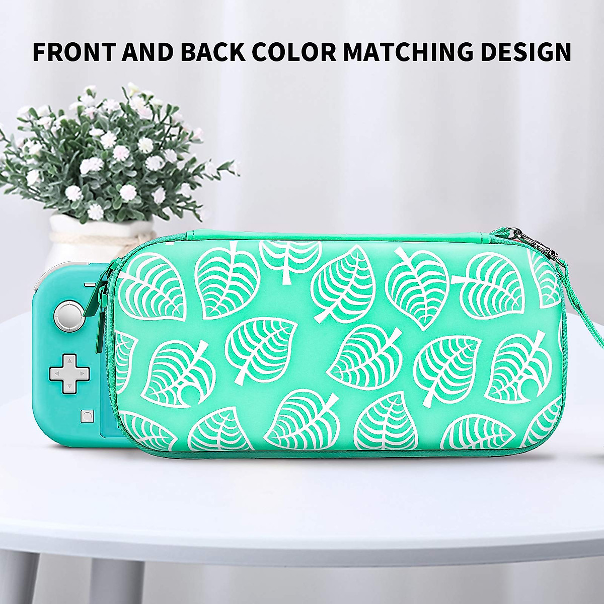 DLseego Carrying Case for Switch lite,New Leaf Crossing Design Portable Travel Carrying Case 3 in 1 Accessories Kit with 2 Pcs Screen Protectors and 2 PcsThumb Grips Caps