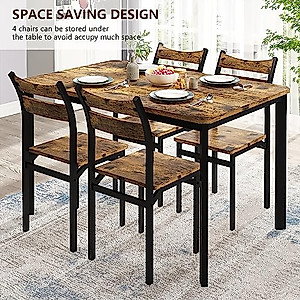 AWQM Dining Table Set for 4, Modern Kitchen Table and Chairs Set for 4, Industrial Wooden Dining Table with Backrest Chairs for Dining Room Kitchen Breakfast Nook - Rustic Brown