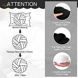 Fumete 2 Pcs Decorative Pillows 14 x 14 Inch Throw Knot Pillow for Couch Bedroom Soft Plush Sofa Ball Handmade Chair Cushion for Living Room Car Decorations (Black)