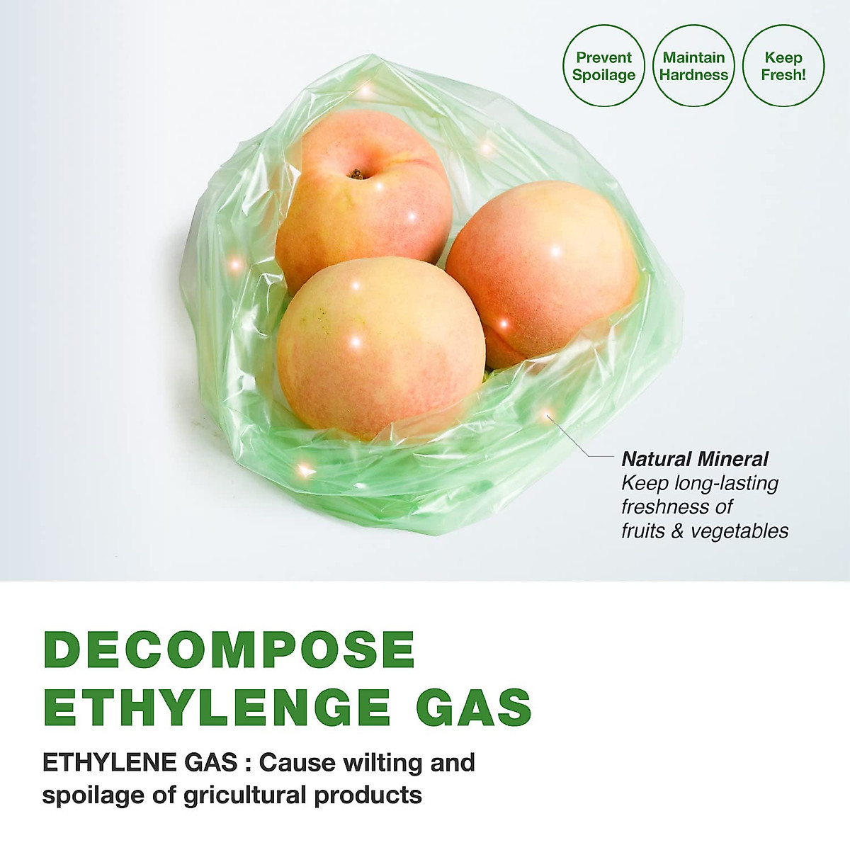 YoojungLab Green, Food Storage Bags, 14.17" 18.11" 100bags, Keep Fresh Produce Bags, Food Saver Storage for Fruits, Vegetables, Flowers, BPA FREE, HDPE, Green-Bag, Plastic Bread Bags, Eco-Friendly