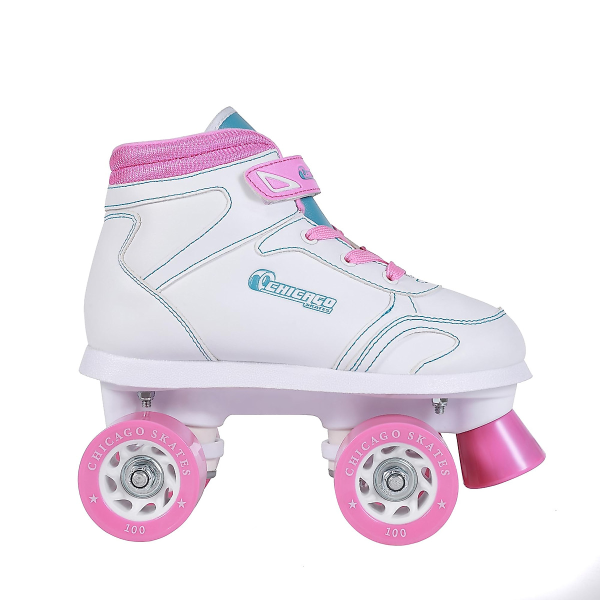 Chicago Girls Sidewalk Roller Skate - White Youth Quad Skates, High-Top Roller Skates for Kids, Beginner-Friendly with Durable Polyurethane Wheels, Indoor & Outdoor Roller Skating Size 1