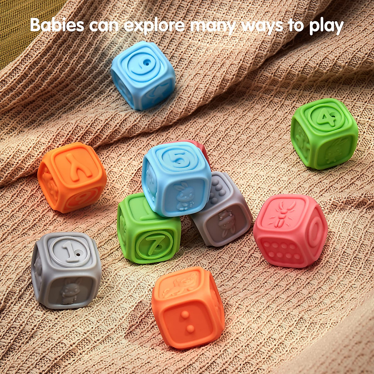 TUMAMA Baby Blocks,Soft Baby Building Blocks for Toddlers,Chewing Toys Educational Baby Bath Toys Play with Numbers, Shapes, Animals,Letters for 0-3 Years