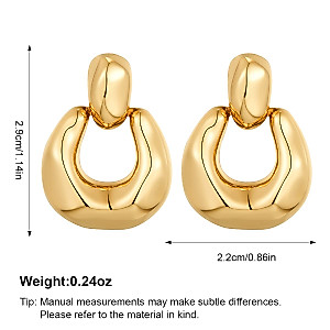 HESSAWELL Gold Dangle Earrings for Women Statement Chunky Cut Design Gold Drop Earrings Door Knock Shape Dangling Earrings for Women