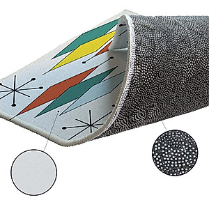 Middle Century Kitchen Rugs and Mats Set of 2, Geometric Non-Skid Bathroom Rugs, Washable Kitchen Runner Teal Yellow Orange Rug Modern Floor Mat for Sink/Laundry Room/Office, 15.7"x23.6"+15.7"x47.2"