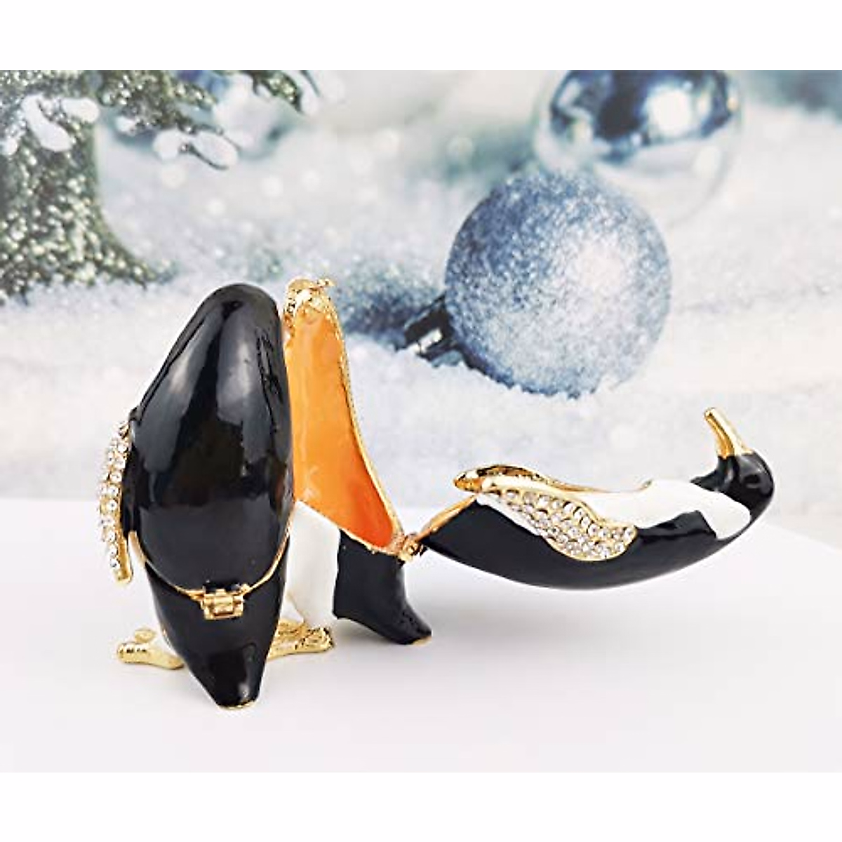 Furuida Trinket Box Penguin with Hinged Enameled Jewelry Box Classic Animal Ornaments Metal Craft Gift for Home Decor