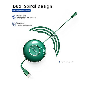 CAFELE [2023 Upgraded] Multi Charging Cable, [No Tangled] Retractable Phone Charger Cord with USB C/Micro USB/I Port for Phones and Tablets,3A,3.3FT,Compact for Car/Travel