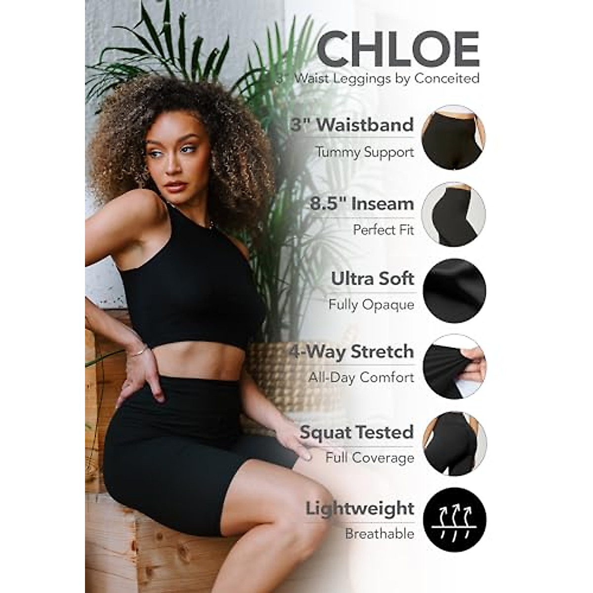 Conceited Biker Shorts Women - Soft - High Waist Tummy Control - Essential - Regular and Plus Size - Black - Small - Medium