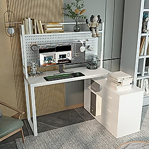 PAKASEPT Home Office Computer Desk L Shaped Desk, Reversible Corner Desk with Drawers & Shelves & Pegboard, White Desk Study Writing Table for Home Office