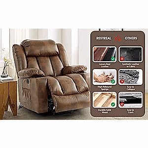 COOSLEEP Large Power Lift Recliner Chair with Massage and Heat for Elderly, Overstuffed Wide Recliners, Breathable Leather with Breathable microporous, USB Ports, 2 Cup Holders (Light Brown)