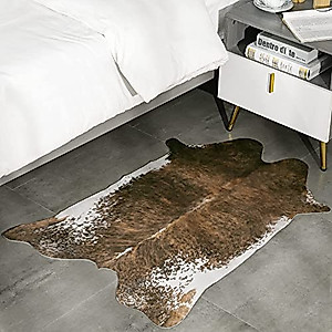 Keeko Faux Cowhide Rug Cute Cow Print Rug, Faux Fur Cow Hide Animal Rugs for Bedroom Living Room Western Home Decor Carpets 2.3x3.6 Feet Saddle Brown