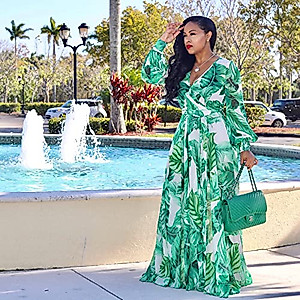 BOGURST Women's Hawaiian Dresses for Women Plus Size Summer V Neck Chiffon Maxi Dress Beach Sundresses Green XL