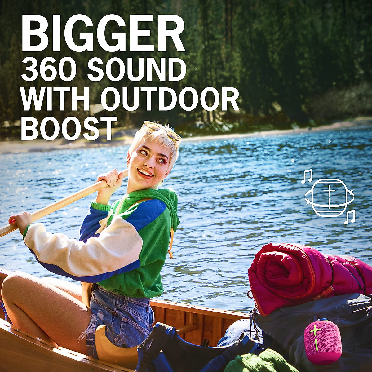 Ultimate Ears WONDERBOOM 3, Small Portable Wireless Bluetooth Speaker, Big Bass 360-Degree Sound for Outdoors, Waterproof, Dustproof IP67, Floatable, 131 ft Range - Joyous Brights Grey