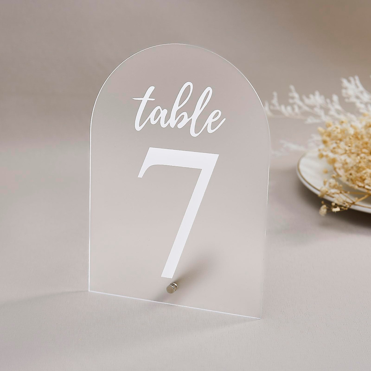 Frosted Arch Table Numbers for Wedding Reception with Matel Stands 1-15,5''x7'' Inch Frosted Arch Acrylic Sign with White Letters for Reception, Party, Anniversary, Event