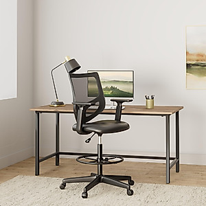 JHK Drafting Tall Home Office Standing Desk Adjustable Foot Ring and Armrest, Mid Back Mesh Computer Executive Task Chair with Ergonomic Lumbar Support for Adult, Black