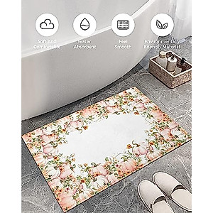 Floor Door Mats Shaggy Carpet Thanksgiving Fall Pumpkin Seamless White,Non Slip Soft Bath Rug Autumn Farm Plant,Fuzzy Area Cushion for Kitchen/Bedroom/Bathroom/Living Room Decor 24x35In