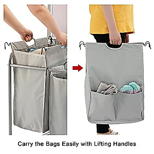 HollyHOME Laundry Basket Sorter with Ironing Board and 4 Wheels,Laundry Hamper with Sturdy Small Bags for Laundry Room Grey