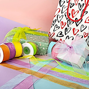 SOFIRE 6 Spools Sheer Chiffon Organza Ribbon - 1 Inch Wide 60 Yards for Crafts, Gift Wrapping, Summer