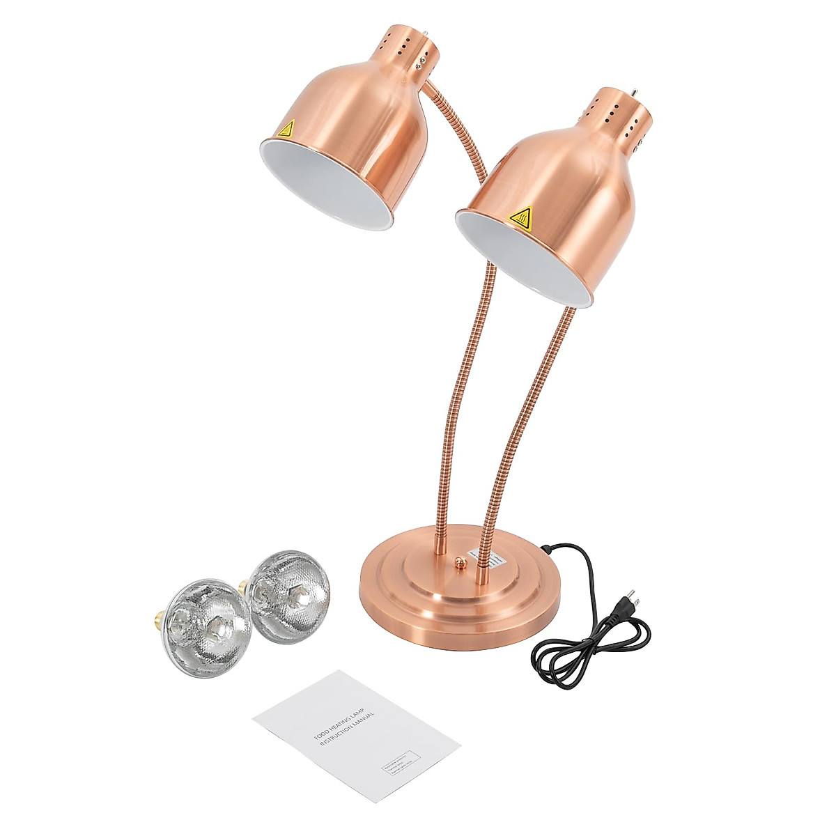 Commercial Food Heat Lamp, 2-Head Food Warming Light, 110V 500W Restaurant Kitchen Cafeteria Food Insulation Equipment, Gold