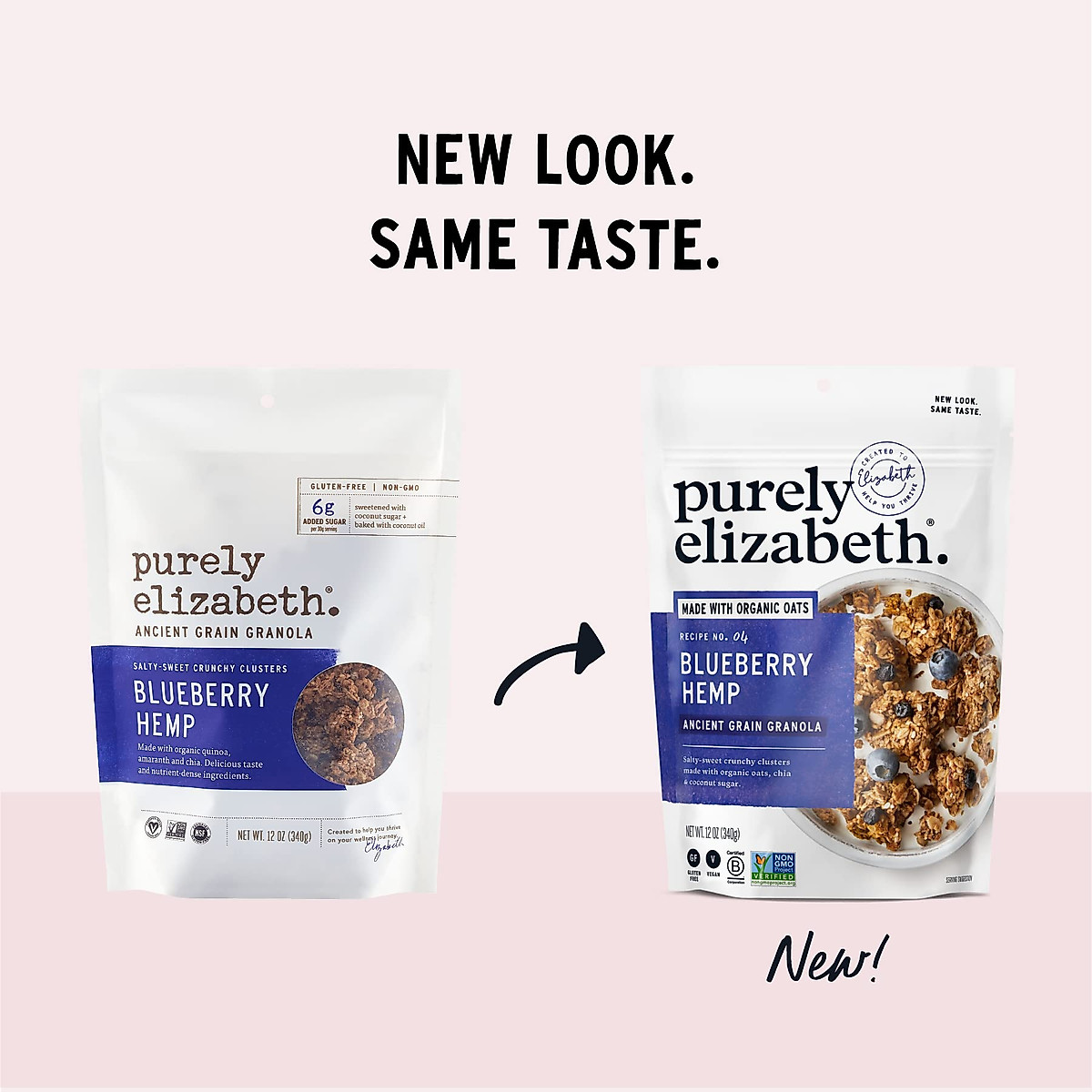 purely elizabeth Ancient Grain Granola Certified Glutenfree Vegan NonGMO Coconut Sugar Delicious Healthy Snack , Blueberry Hemp, 12 Ounce
