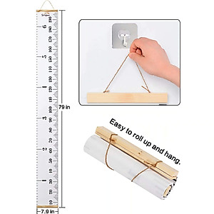 Smlper Growth Chart for Kids,Child Height Chart Ruler for Wall,Wood Frame Fabric Canvas Height Measurement Ruler for Kids Nursery Room,Removable Wall Decor 79"x7.9"