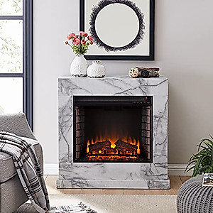 SEI Furniture Dendale Faux Marble Electric Fireplace, White-Gray Veining