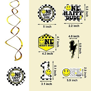 Tenceur 30 Pack One Happy Dude Hanging Swirl 1st Birthday Party Decorations Smile Face Hanging Swirl Decor Foil Ceiling Streamers Groovy One Happy Dude Birthday Party Supplies for Boys Girls