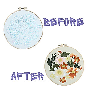 Expression Tees Embroidery Kit for Beginners & Adults - Easy Hand Embroidery Set with Cross Stitch Kits, Beginner Friendly DIY Craft, All-Inclusive Starter Kit Floral Bouquet Designs (#8 Bouquet)