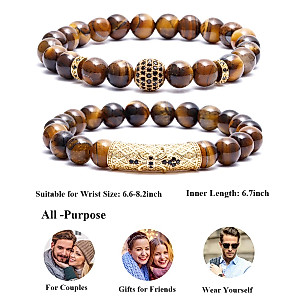 BOMAIL 8mm Tiger Eye Stone Beads Bracelet Elastic Natural Stone Yoga Bracelet for Women Men