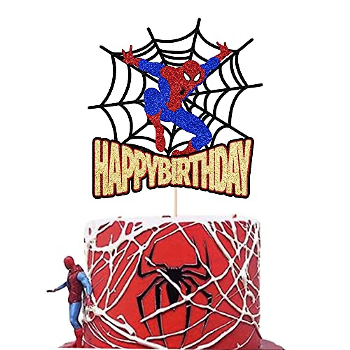 Spider Happy Birthday Cake Topper - Super hero Theme Cartoon Movie Cake Decoration for Kids Party Supplies