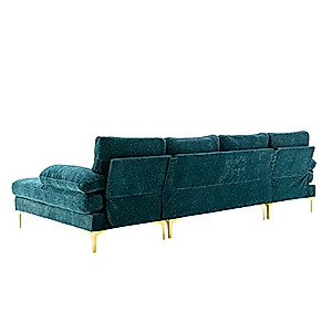 Goohome 110.63”U-Shaped Sectional Sofa with Double Extra Wide Lounge, Removable Washable Cover, Gold Legs, Modular Sleeper Couch Chaise Modern 5 Seater Sofá for Living Room, Bedroom, C-Teal Blue