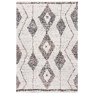 SAFAVIEH Jericho Shag Collection Area Rug - 9' x 12', Ivory & Black, Moroccan Boho Design, Non-Shedding & Easy Care, 1.2-inch Thick Ideal for High Traffic Areas in Living Room, Bedroom (JER102A)