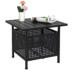 VINGLI Outdoor Side Table with Umbrella Hole 1.57" Umbrella Stand Table, Metal Patio Side Table Coffee Table End Table for Garden, Pool, Deck