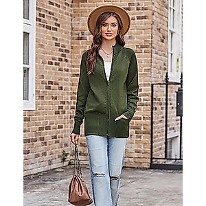 GRACE KARIN Women 2023 Fall Winter Zip Up Sweater Cardigan Long Sleeve Chunky Knit Sweater Jacket with Pockets S Dark Army Green