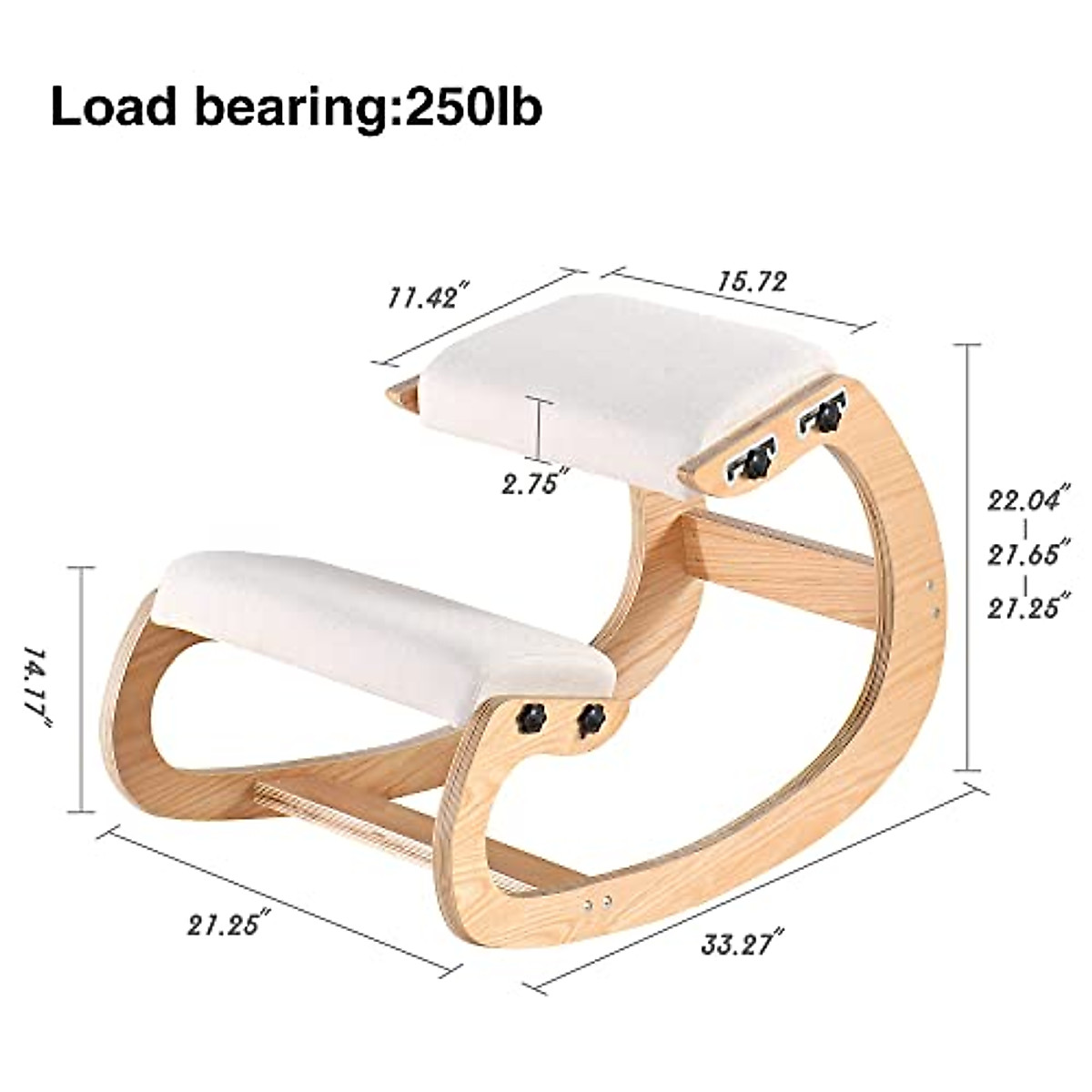 MallVitally Adjustable Kneeling Chair, Wooden Ergonomic Rocking Chair - Improve Your Posture with an Angled Seat for Home,Office(White Oak)