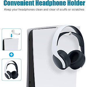 TREE.NB PS5 Stand with Suction Cooling Station, PS5 Controller Charging Station Compatible with Charging Dock Station and 12 Games Storage-Included Cable, Headphone Hook