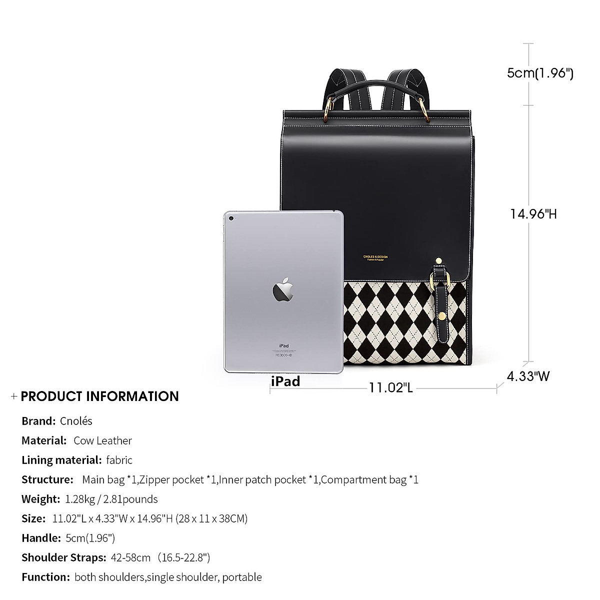 Cnoles Leather Backpack Purse For Women Fashion Ladies Vintage Bag Casual College Travel Backpacks Large bags Black