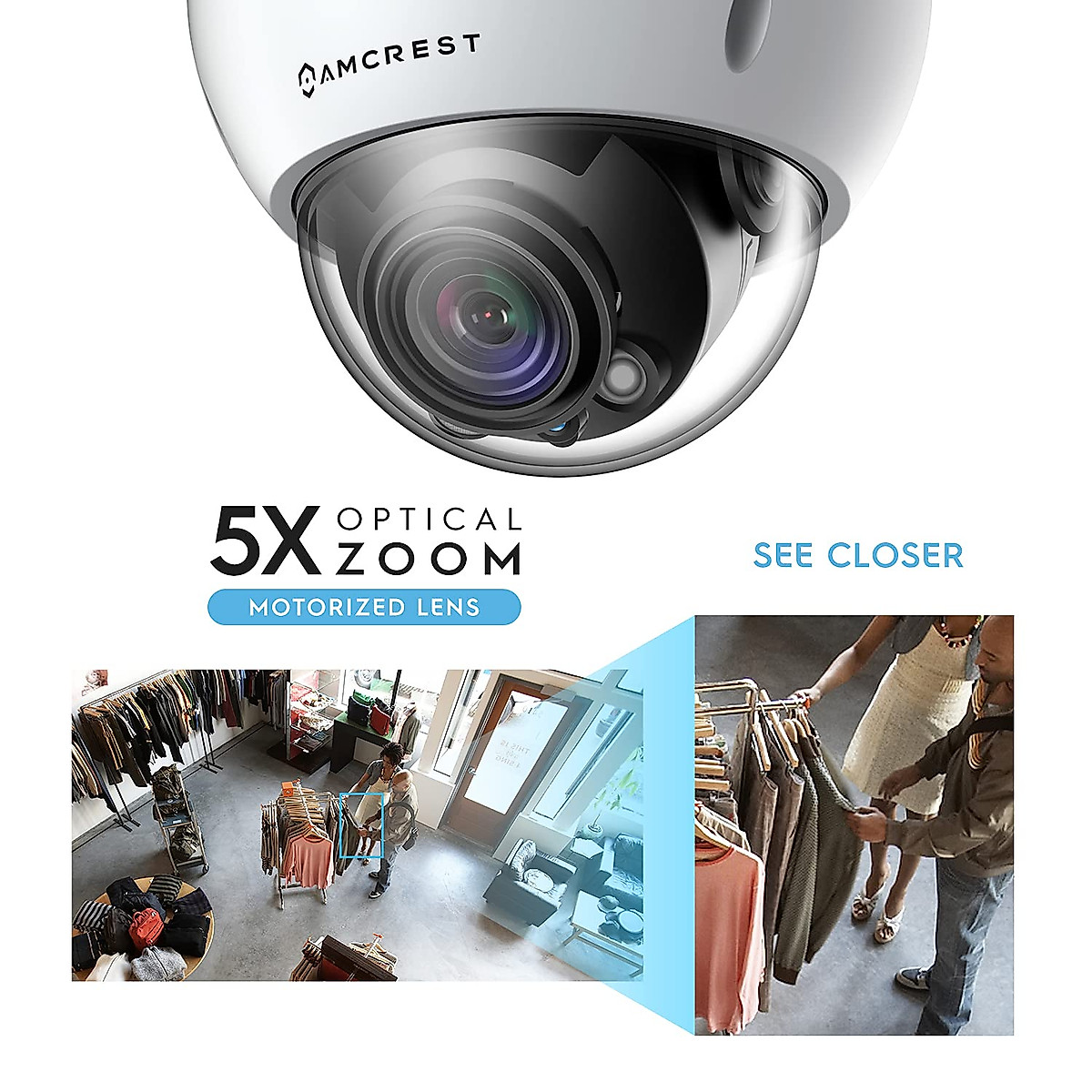 Amcrest 4K Optical Zoom IP Camera, Varifocal 8MP Outdoor POE Camera Dome, Security Camera, 2.7mm~13.5mm Lens, IP67 Weatherproof, IK10 Vandal Resistant, MicroSD Recording (IP8M-VD2793EW)