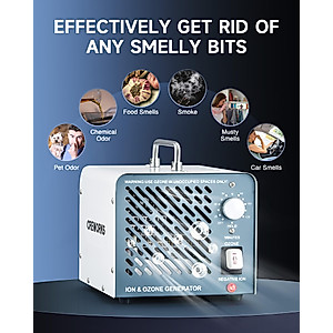 CREWORKS Ozone Negative Ion Generator, 30000 mg/h 2-in-1 Odor Eliminator Air Purifier for Car Home Smoke Pet Odor Removal, Commercial Ozone Machine Ionizer with Timer for 3200 sq ft Room