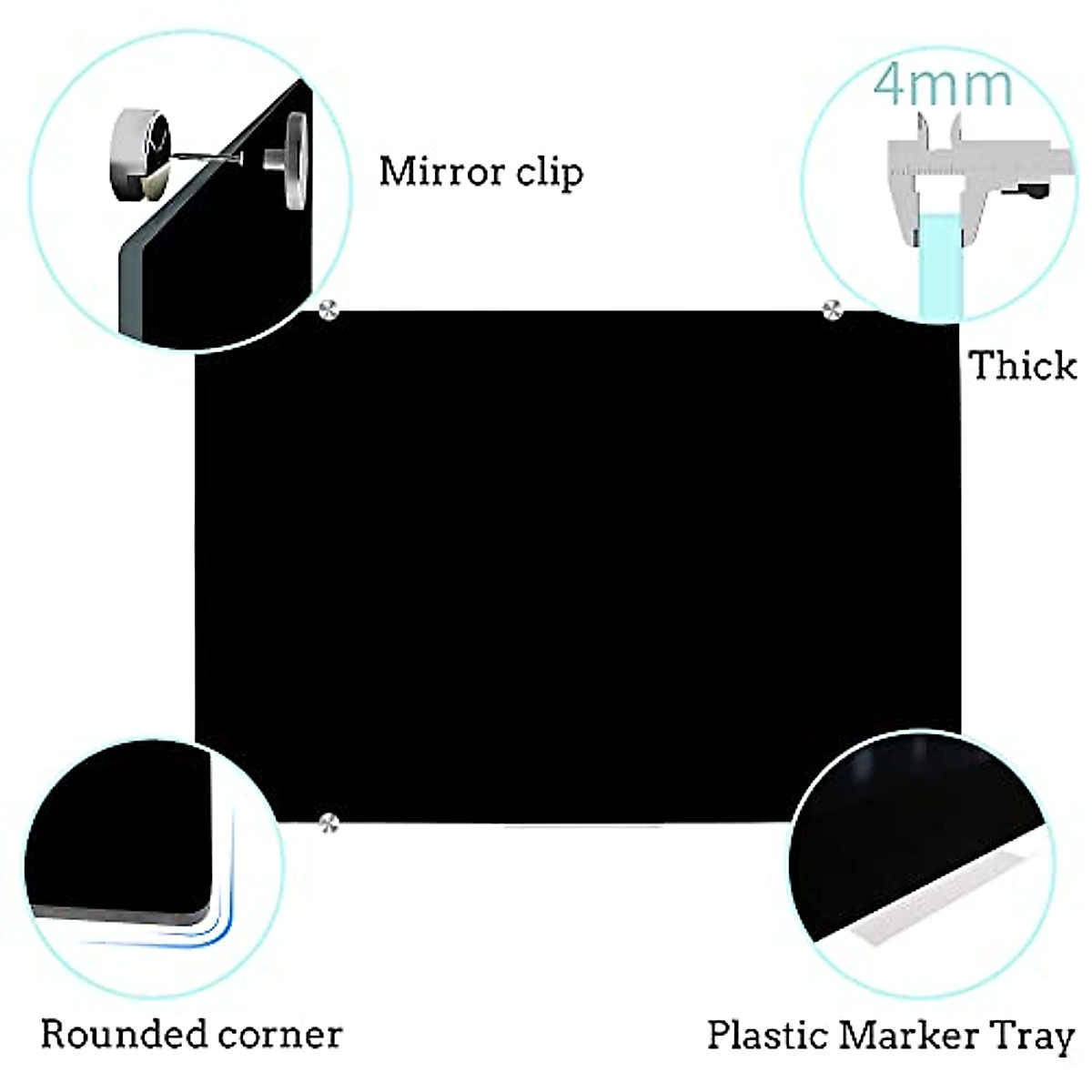 DEVELOP Magnetic Black Glass Dry Erase Board, 47.2 x 31.5 Inches, Frameless Wall Mounted Writing Glass Whiteboard with 4 Markers, 2 Magnets, 1 Eraser