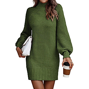 LILLUSORY Christmas Dress Womens Turtleneck Neck Long Sleeve Pullover Sweater Dress 2024 Winter Wedding Guest Dresses Army Green