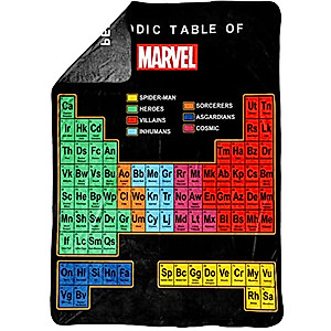 Marvel Periodic Table Blanket - Measures 62 x 90 inches - Fade Resistant Super Soft Fleece Bedding (Official Marvel Product)