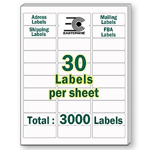 EastCrane 1" x 2-5/8" Printable Mailing Address Labels,3,000 Sticker Labels(100 Sheets),White Blank Labels for Laser/Inkjet Printer,Permanent Adhesive Name Labels,FBA Labels