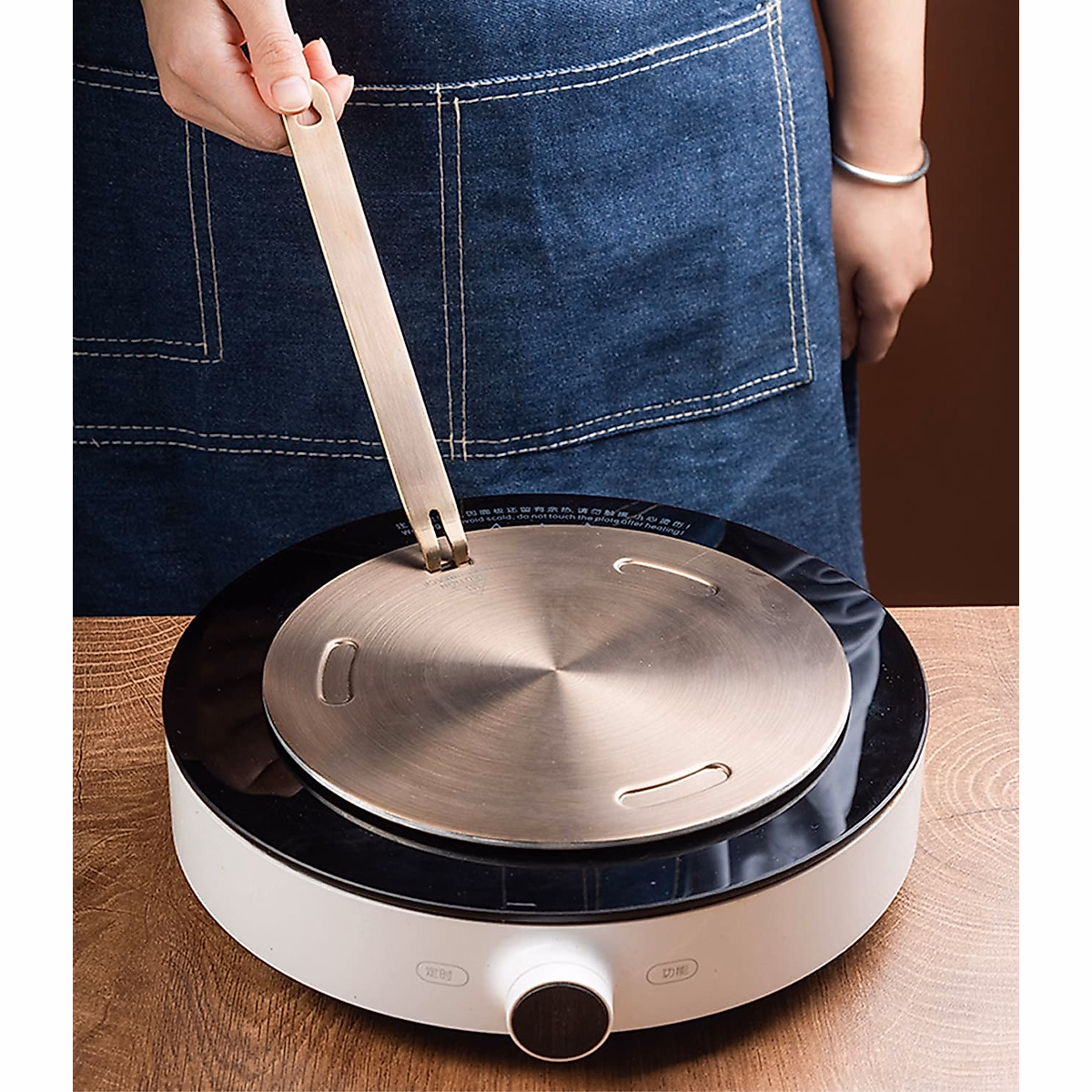 11inch Heat Diffuser Plate, Grourarty Stainless Steel Cooking Induction Adapter Simmer Plate for Electric Gas Glass Cooktop Hob Ring, Induction Cooktop Converter Plate with Handle