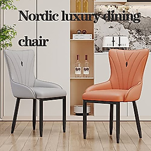 WIGSELBL PU Leather Dining Chairs Armless Side Chair with Metal Legs for Kitchen Dining Room Living Room,Upholstered Desk Chair Mid Century Modern Dining Chairs with Wing Back (Color : Gray)