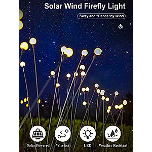 waitmin Firefly Lights Solar Outdoor - Solar Garden Lights, Solar Swaying Light, Decorative Solar Lights Yard Patio Pathway Decoration, Warm White (2 Pack)