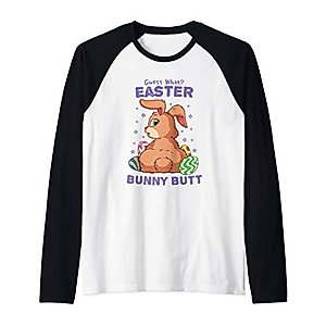 Easter Guess What Bunny Butt Easter Stocking Stuffer Raglan Baseball Tee