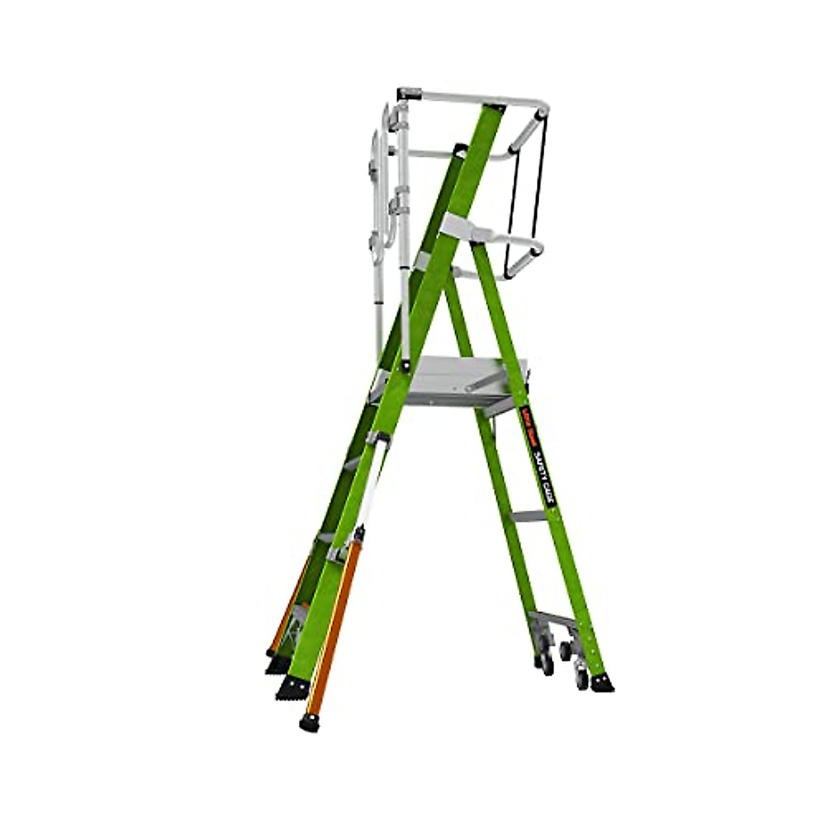 Little Giant Ladders Little Giant Ladder Systems Safety Cage 2.0, M4, 4ft Enclosed Platform, Ladder with Adjustable Outriggers, Fiberglass, Type 1AA, 375 lbs Weight Rating, (19704-146), Hi-viz Green