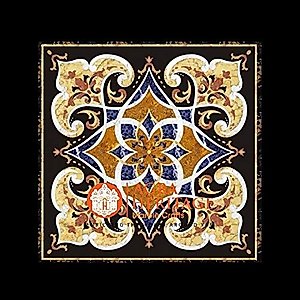 Black Marble Center Side 36"x36" Inches Dining Table Top Pietra Dura Inlay Italian Design Decorative Home