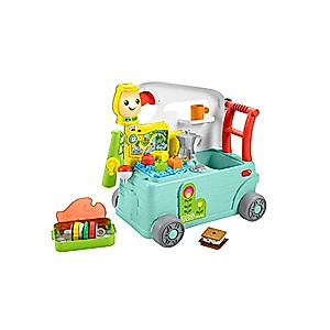 Fisher-Price HCK56​​ Laugh & Learn 3-in-1 On-The-Go Camper - UK English Edition, Musical Push-Along Walker and Activity Center for Infants and Toddlers, Multicolor, 52.8 cm*34.5 cm*50.4 cm