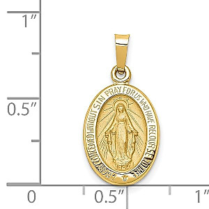 IceCarats 14K Yellow Gold Our Lady of Miraculous Medal Blessed Virgin Mary Necklace Charm Pendant 23mm x 12mm Only